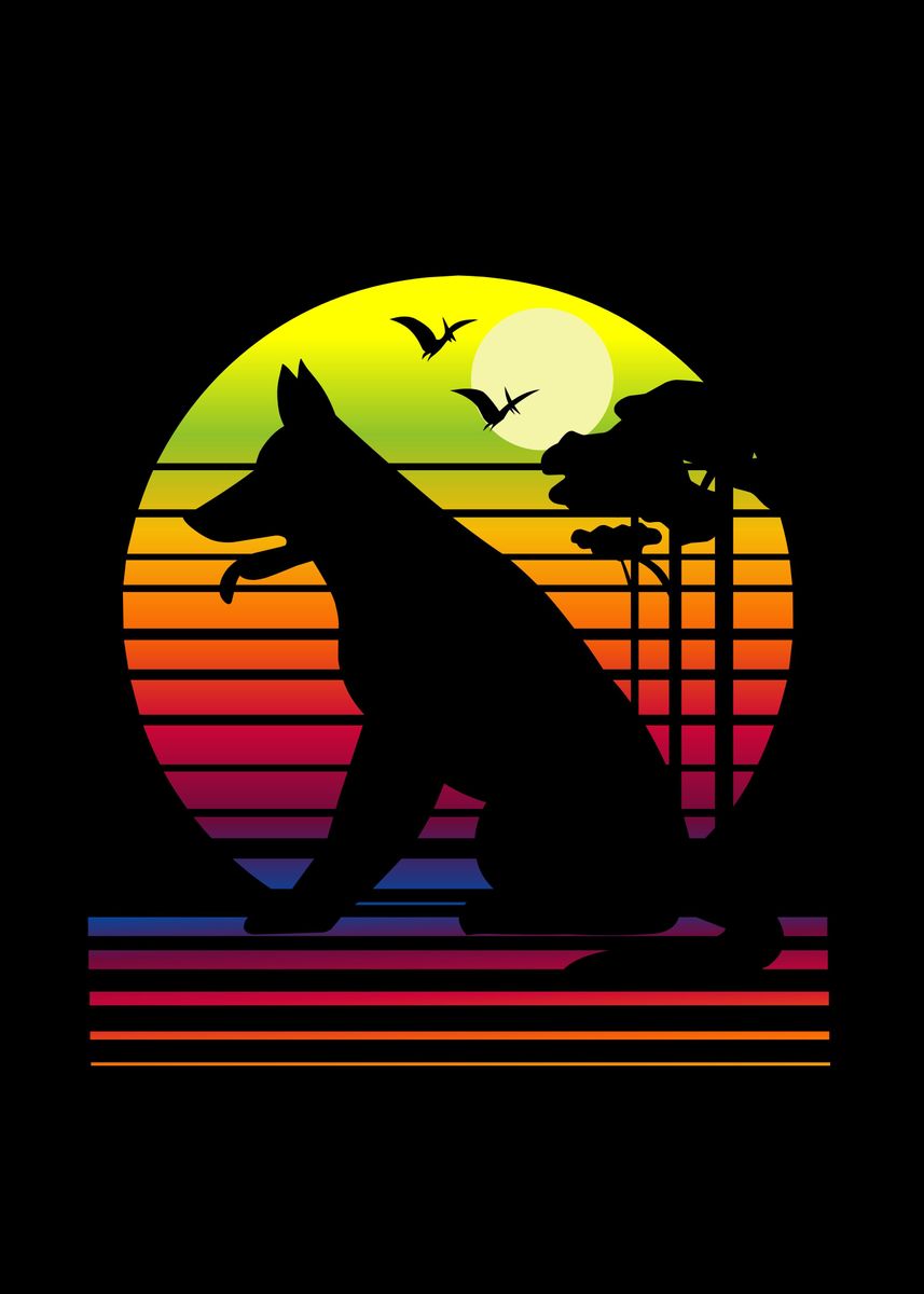 'dog retro animal' Poster by Mshel Tyan | Displate