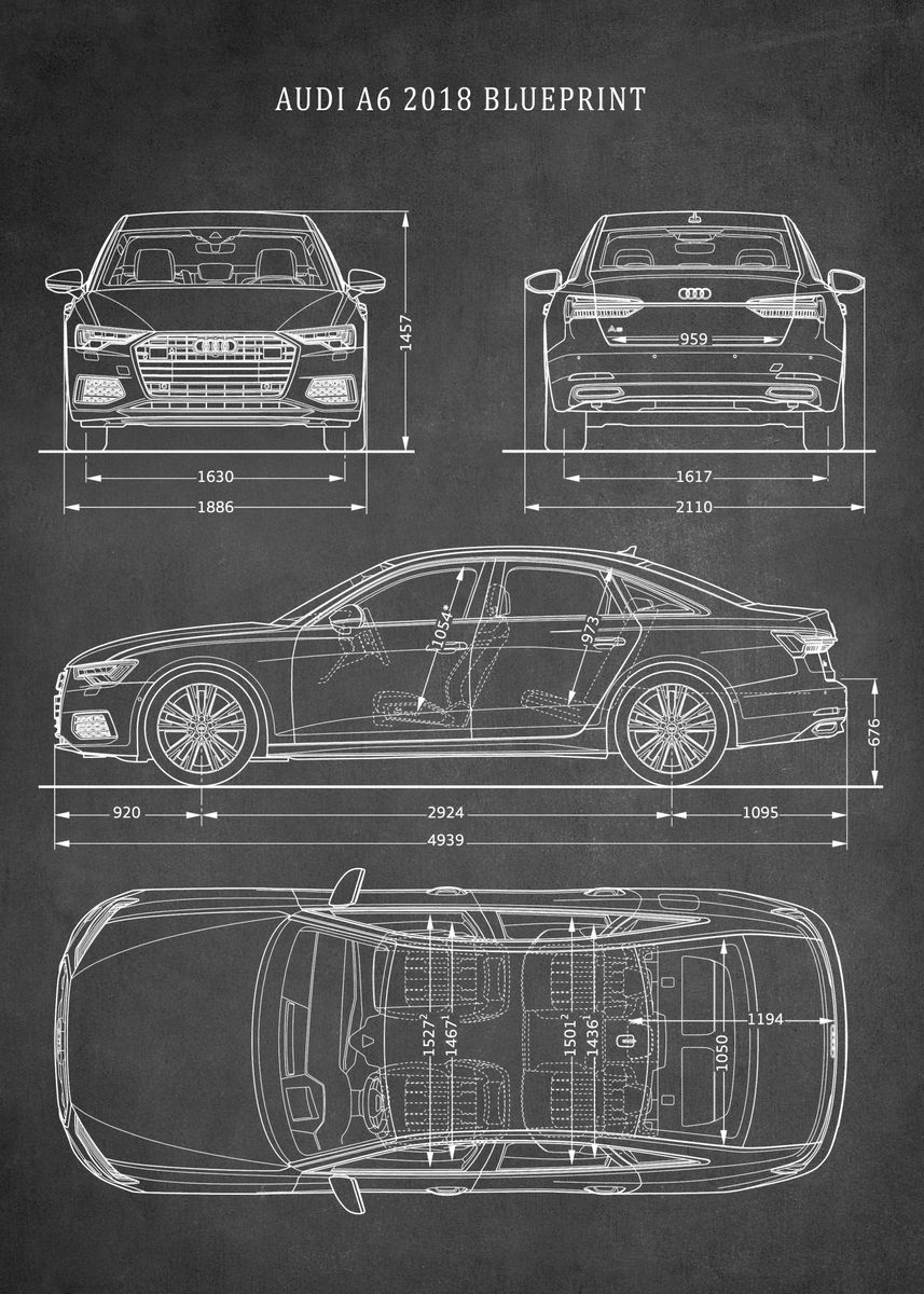 'Audi A6 2018 Blueprint' Poster, picture, metal print, paint by ...