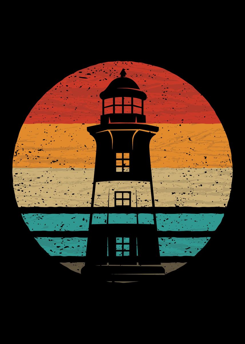 'Lighthouse Retro Vintage' Poster, picture, metal print, paint by ...