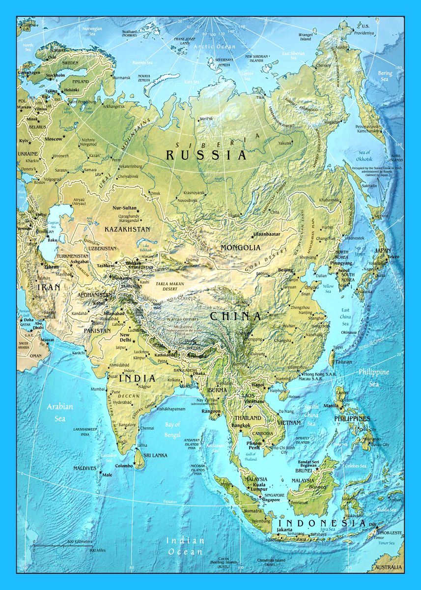 'Asia Map' Poster, picture, metal print, paint by Sam Kal | Displate