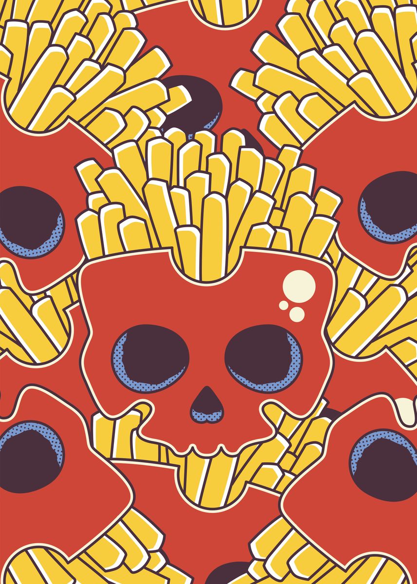 'Skull Fries' Poster, picture, metal print, paint by Bhing Rife | Displate