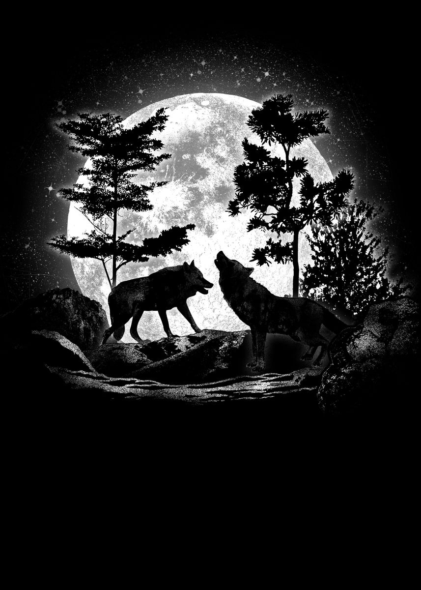 'Moonlight Wolves' Poster, picture, metal print, paint by Fanfreak ...