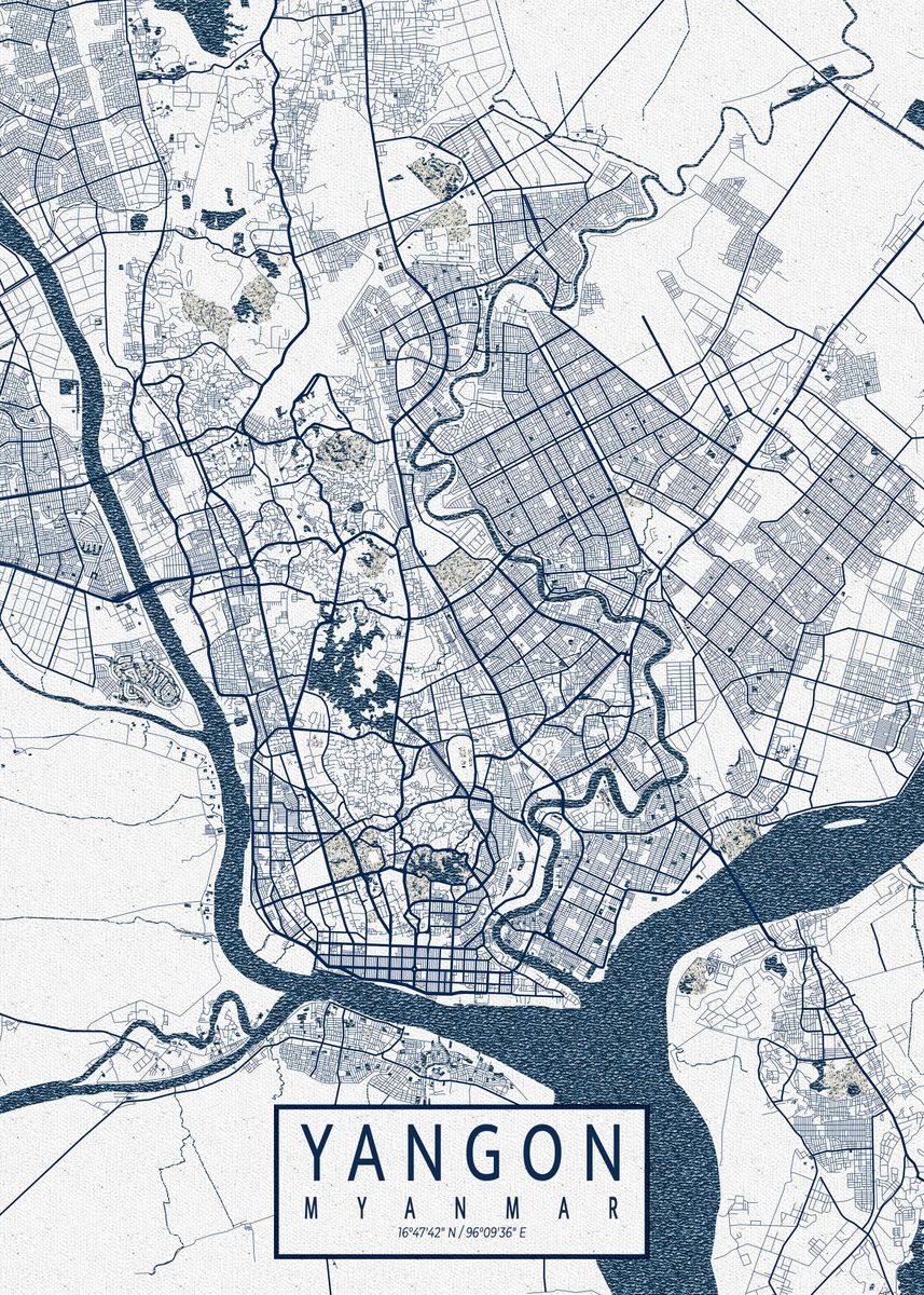'Yangon City Map Coastal' Poster, picture, metal print, paint by deMAP ...