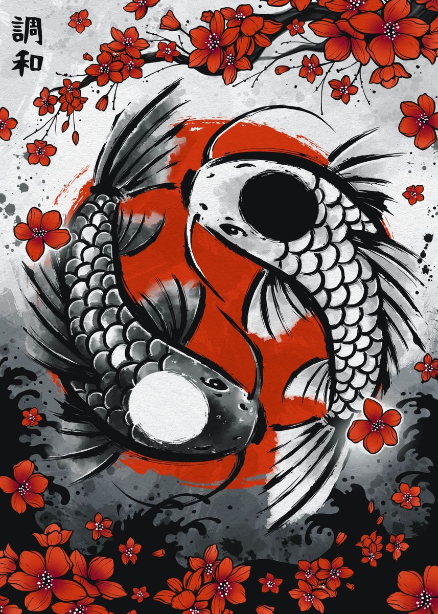 'Japanese Koi Carp Ink Wash' Poster, picture, metal print, paint by B ...