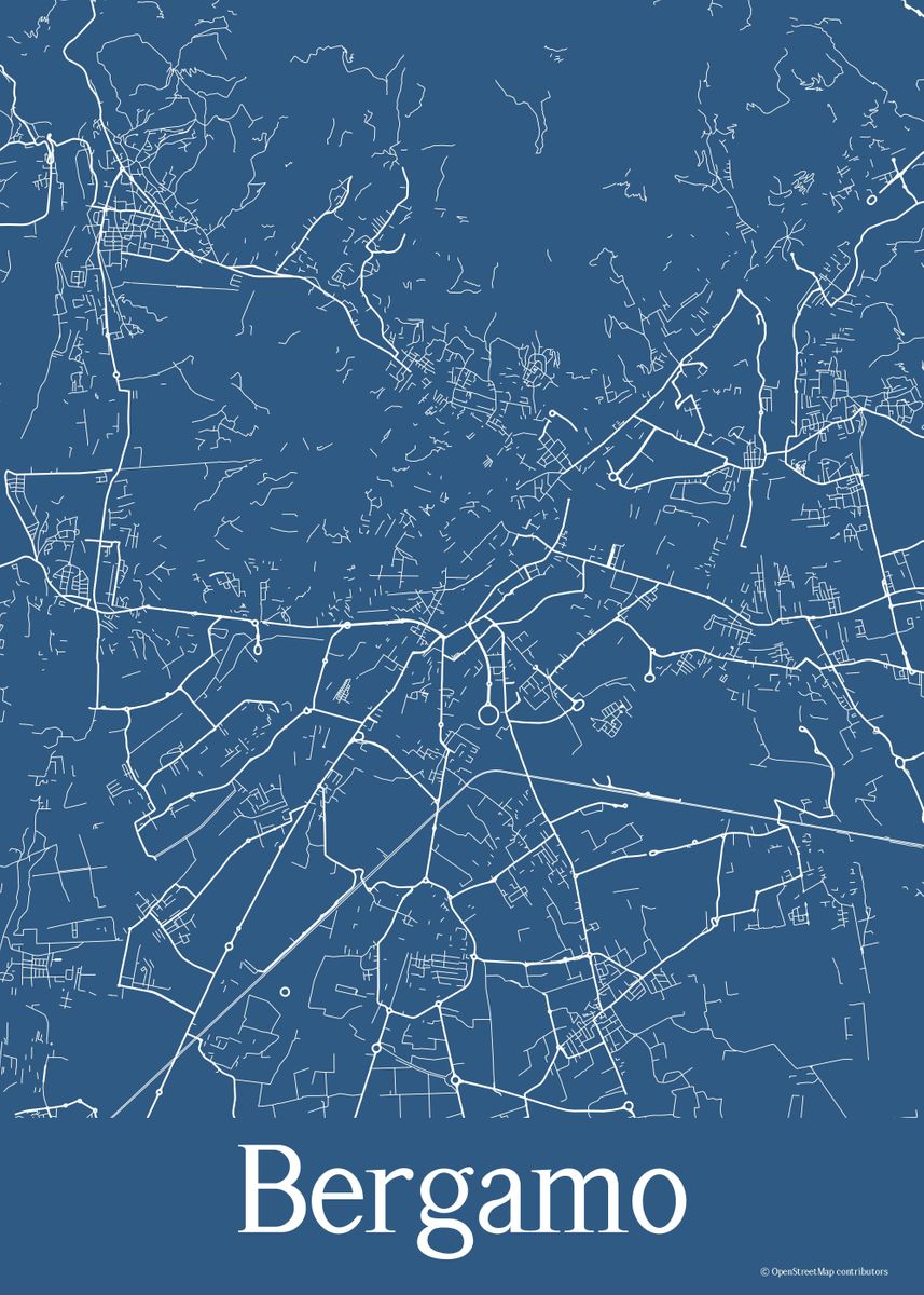 'Bergamo Italy Blue Map' Poster, picture, metal print, paint by ...