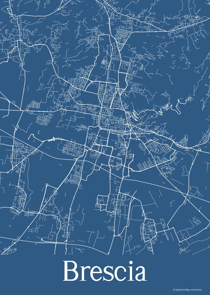 'Brescia Italy Blue Map' Poster by Mappingz | Displate