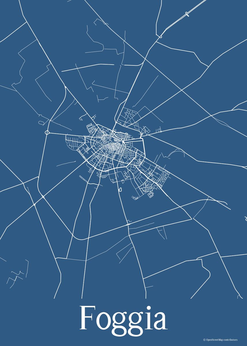 'Foggia Italy Blue Map' Poster, picture, metal print, paint by Mappingz ...