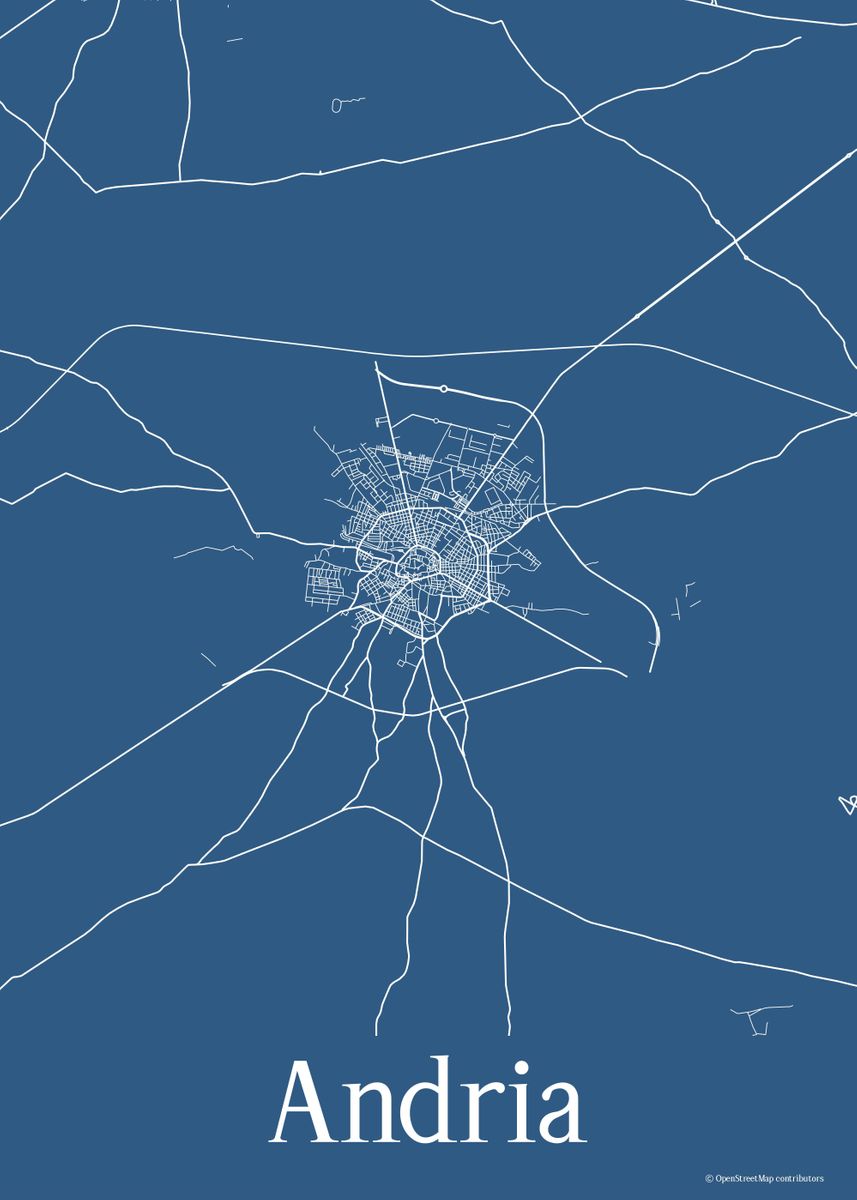 'Andria Italy Blue Map' Poster, picture, metal print, paint by Mappingz ...