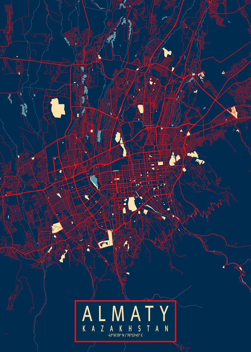 'Almaty City Map Hope' Poster by deMAP Studio | Displate