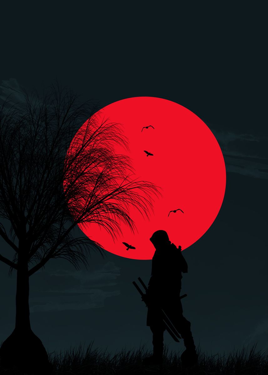'Samurai Solo Red Moon' Poster, picture, metal print, paint by Theng Id ...
