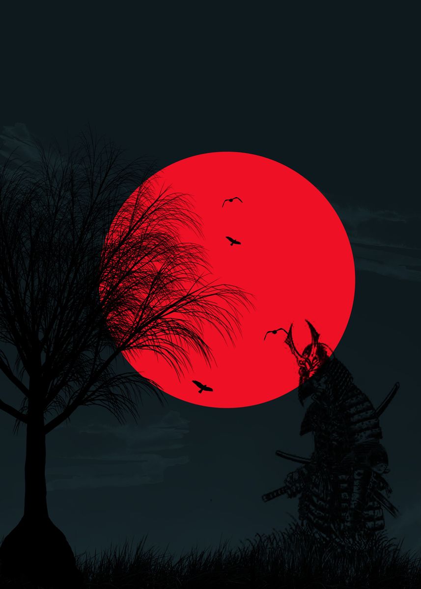 'Samurai Solo Red Moon' Poster by Theng Id | Displate