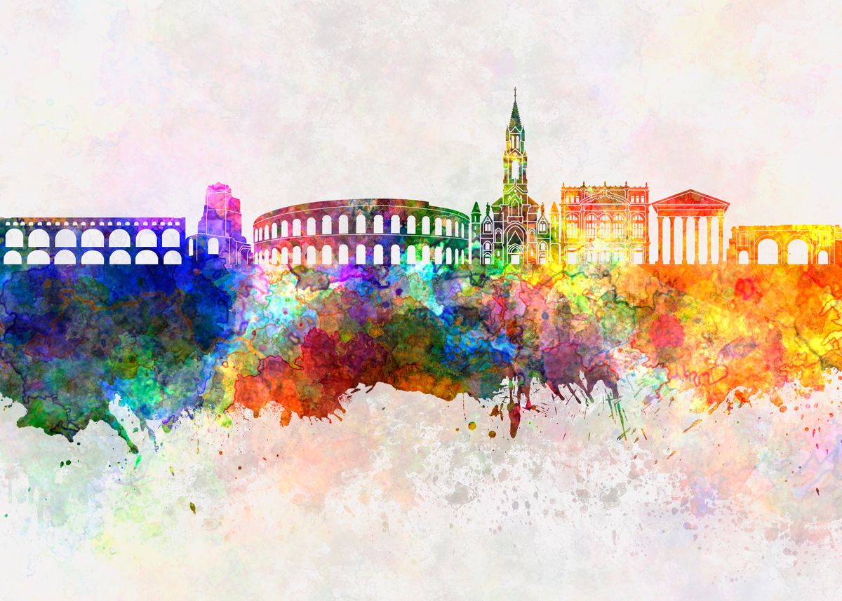 'Nimes skyline' Poster by Cristina Romero | Displate