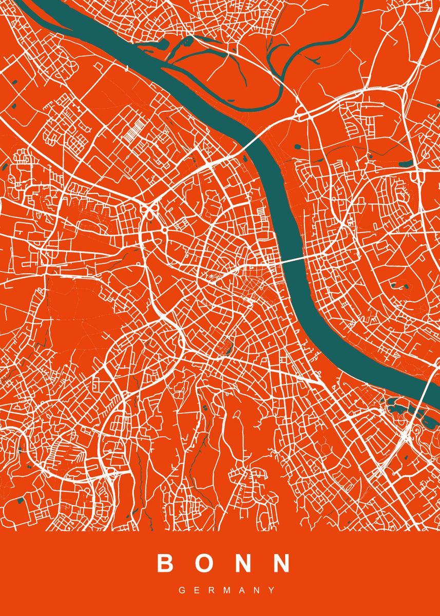 'BONN Map GERMANY' Poster, picture, metal print, paint by UrbanMaps ...
