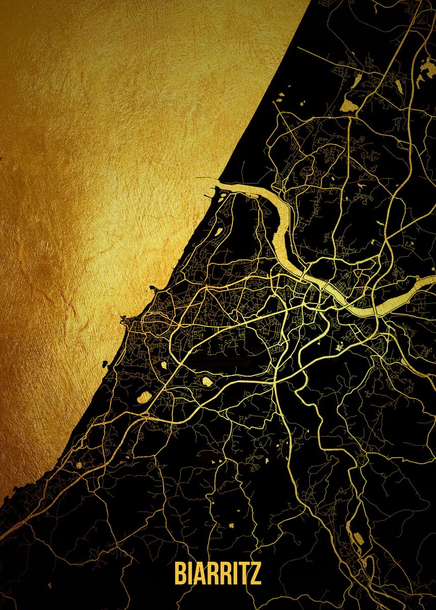 'Biarritz gold map' Poster by Stefano Lunghi | Displate