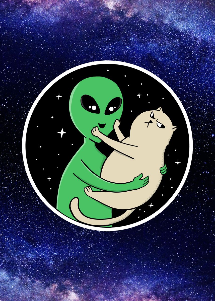 'Alien and cat' Poster, picture, metal print, paint by Coffee Man ...