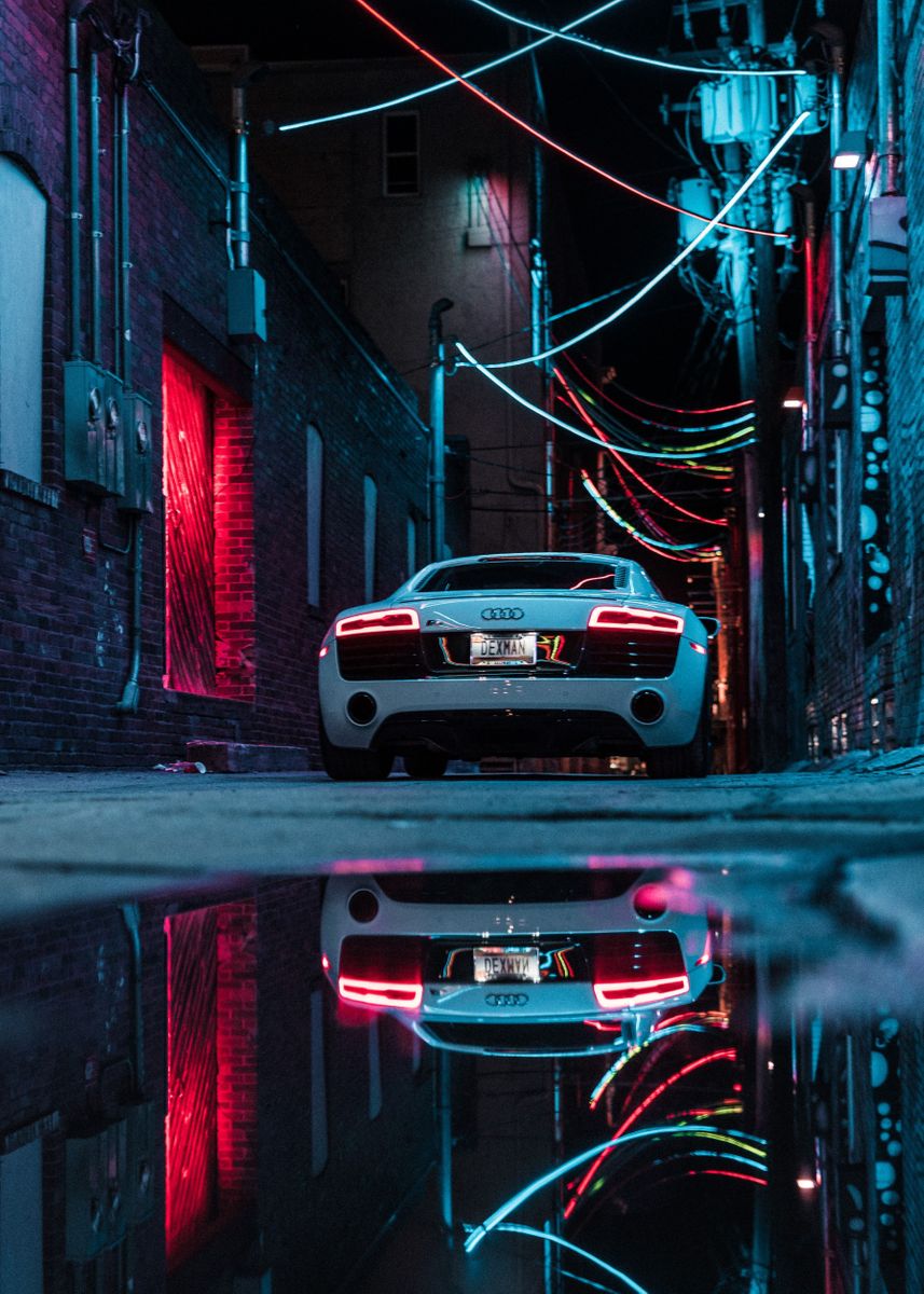 'Neon Audi R8 Alley' Poster, picture, metal print, paint by Artistic ...