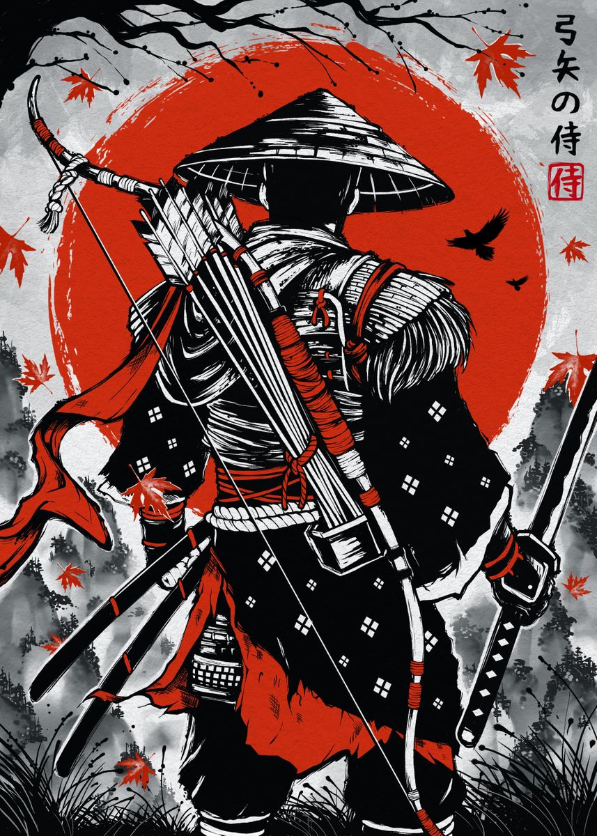 'Japanese Samurai Archer' Poster, picture, metal print, paint by B ...