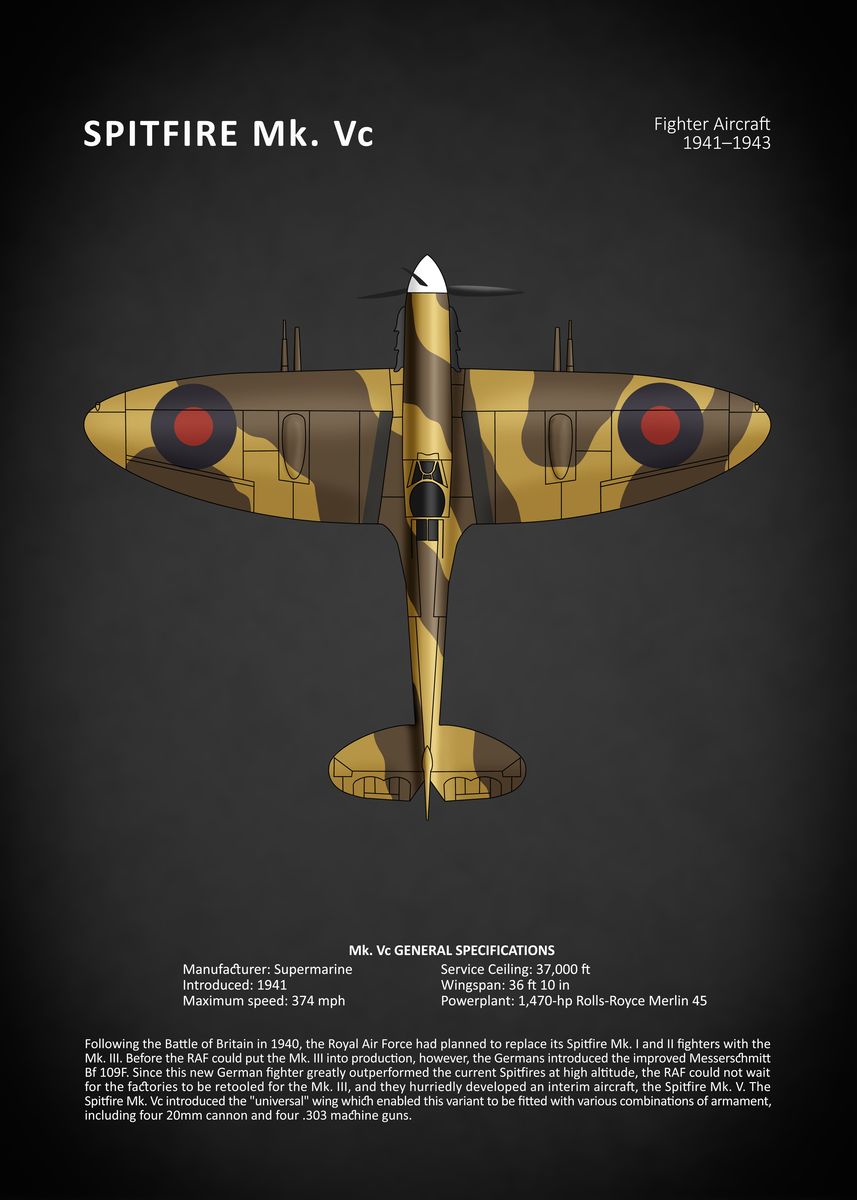 'The Spitfire Mk V' Poster, picture, metal print, paint by RogueDesign ...