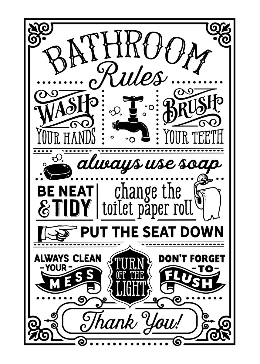 'Bathroom Rules' Poster, picture, metal print, paint by Sambel Pedes ...