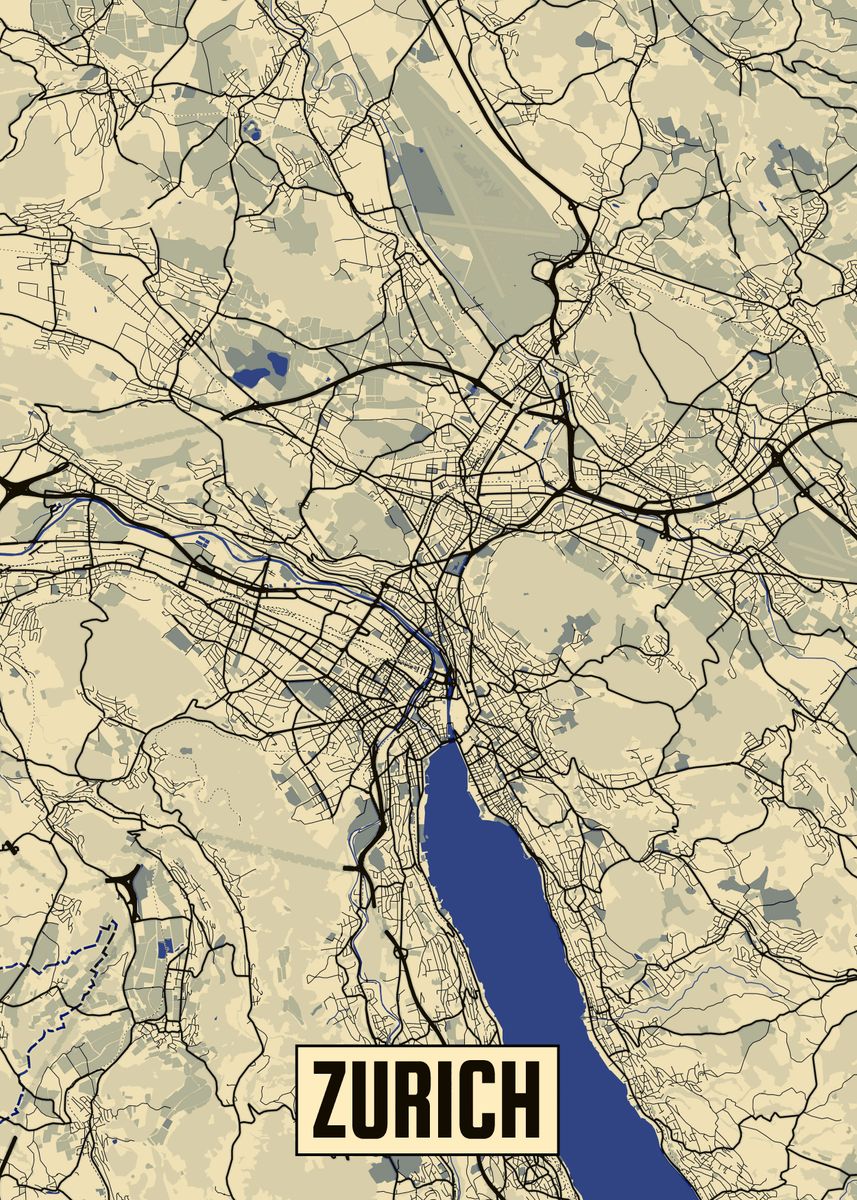 'Zurich Map' Poster, picture, metal print, paint by Sam Kal | Displate