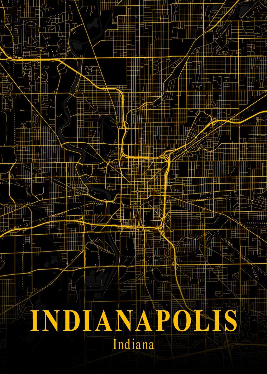 'INDIANAPOLIS GOLD CITY MAP' Poster, picture, metal print, paint by Nae ...