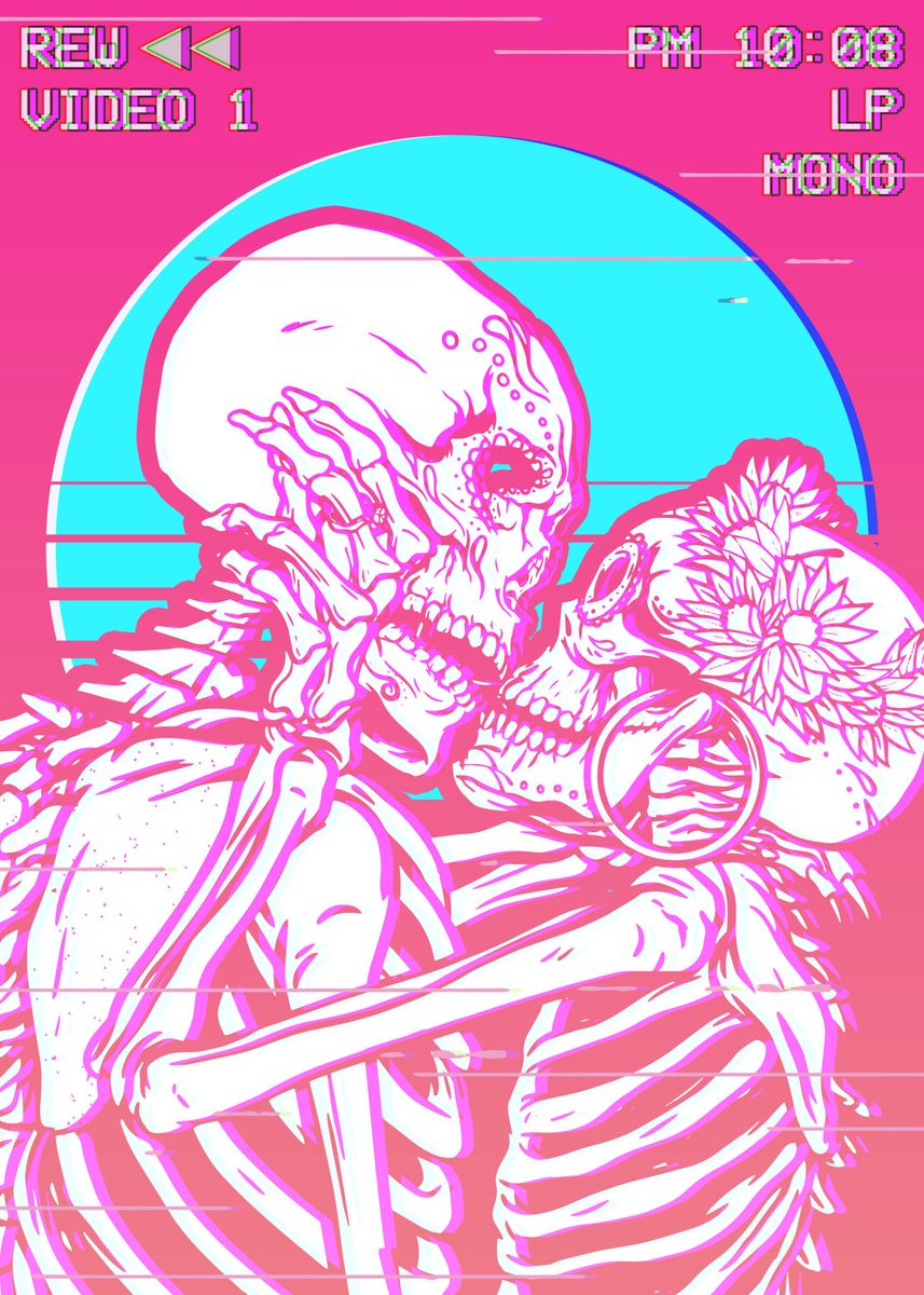 'Skeleton Lovers Vaporwave' Poster, picture, metal print, paint by ...