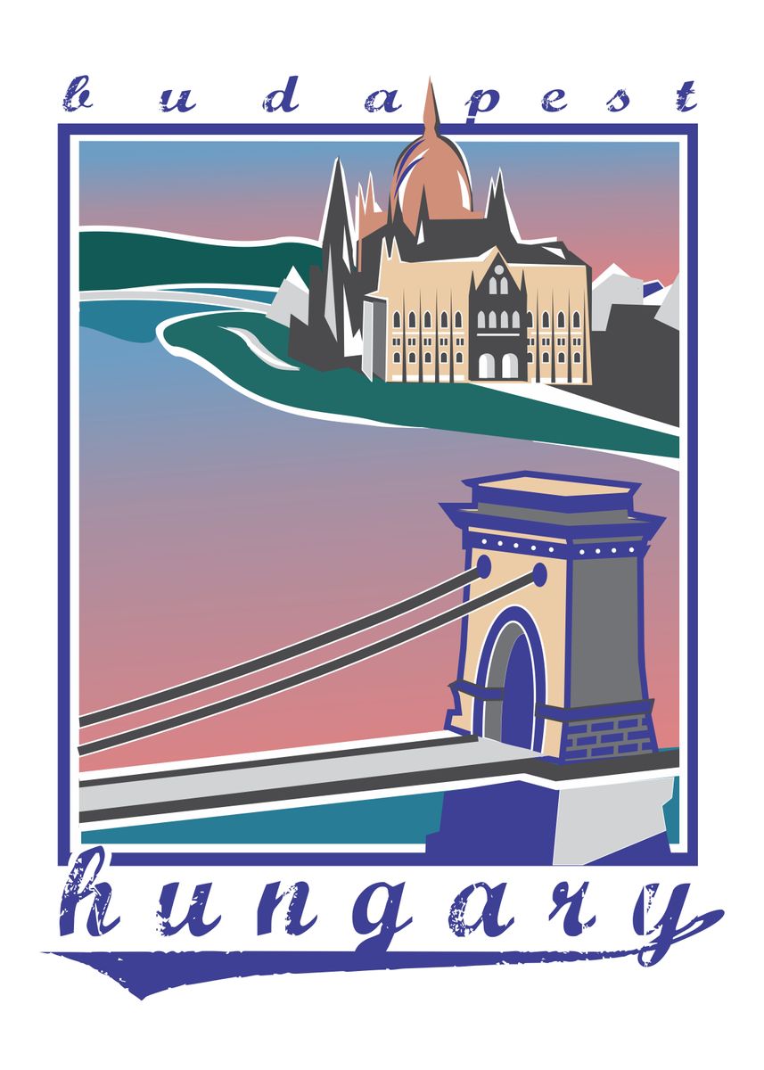 'Budapest Chain Bridge' Poster, picture, metal print, paint by ALMA ...