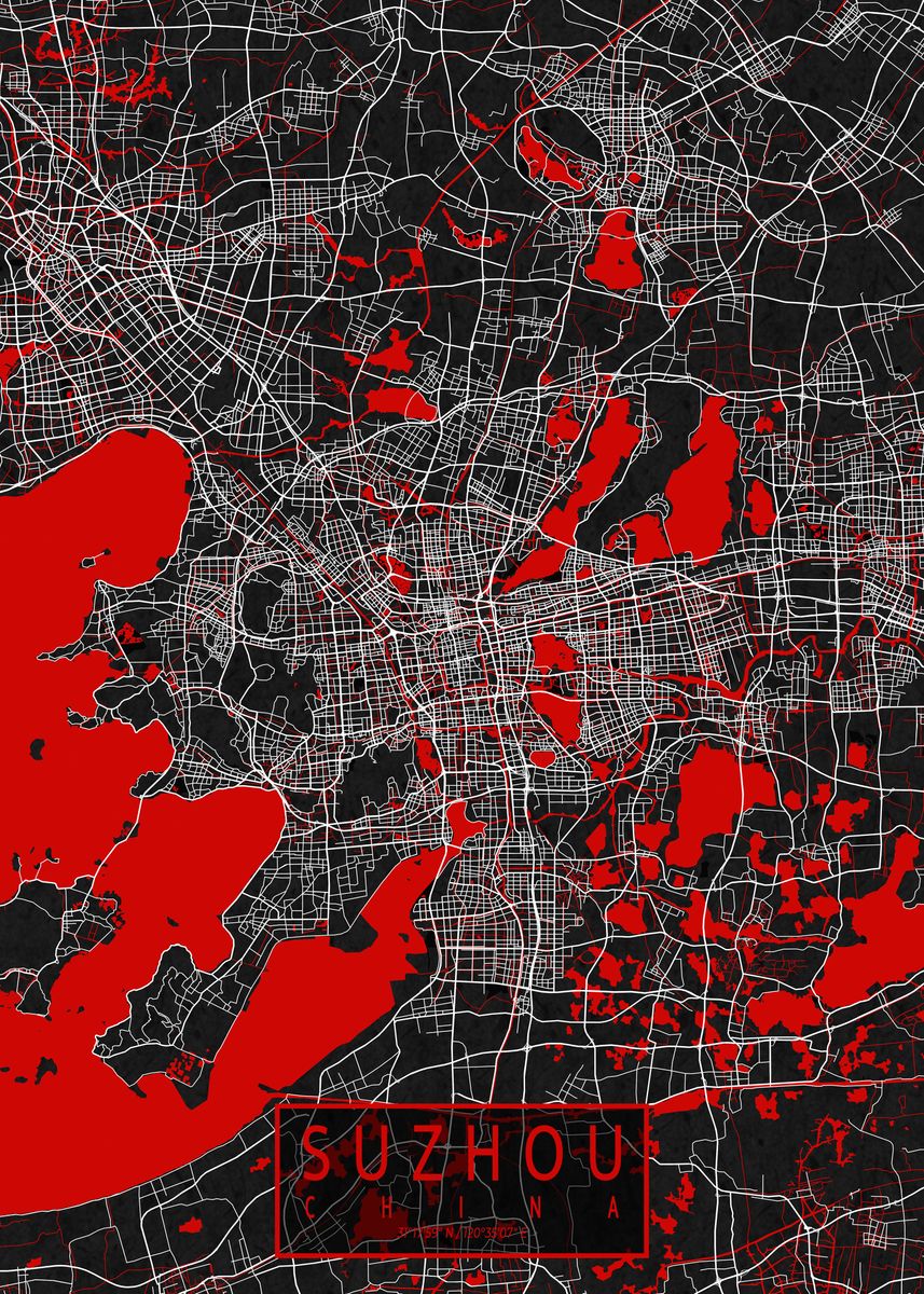 'Suzhou City Map Oriental' Poster, picture, metal print, paint by deMAP ...