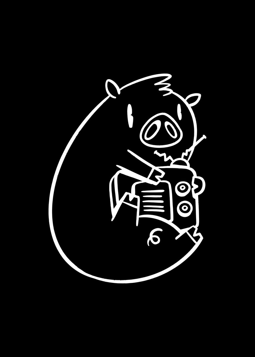 'Vintage Pig Holding Radio' Poster by AverageDesigns | Displate
