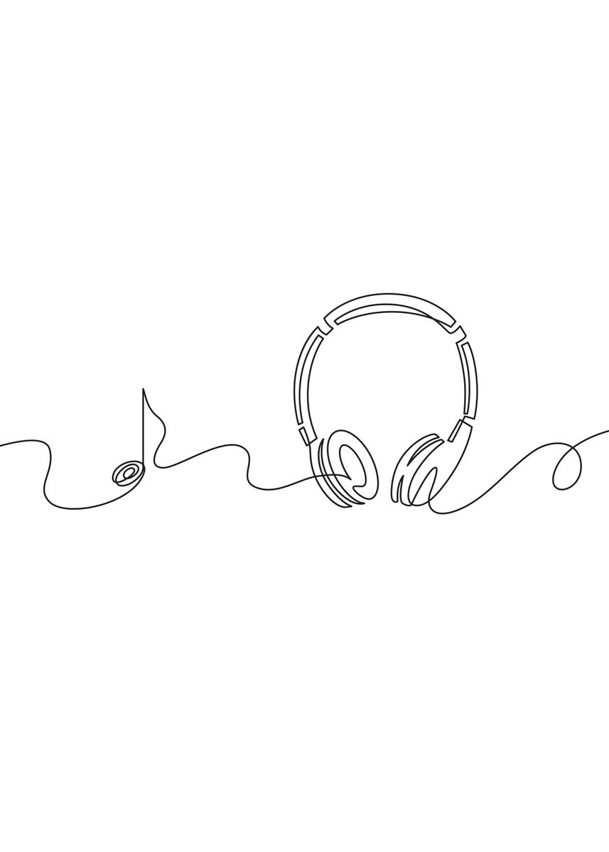 'Headphone Music line art' Poster, picture, metal print, paint by Human ...