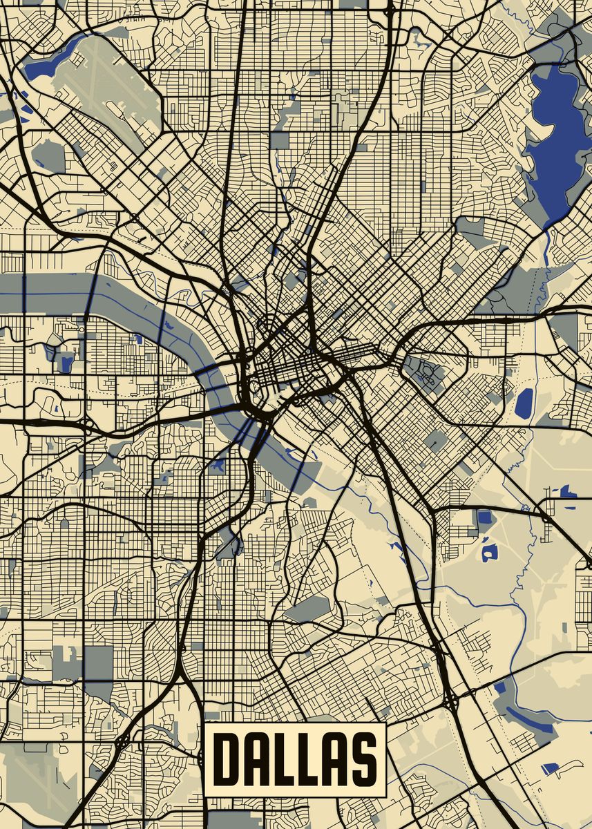 'Dallas Map' Poster, picture, metal print, paint by Sam Kal | Displate
