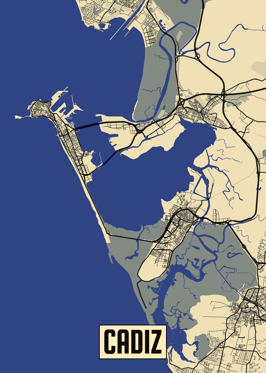 'Cadiz Map' Poster, picture, metal print, paint by Sam Kal | Displate