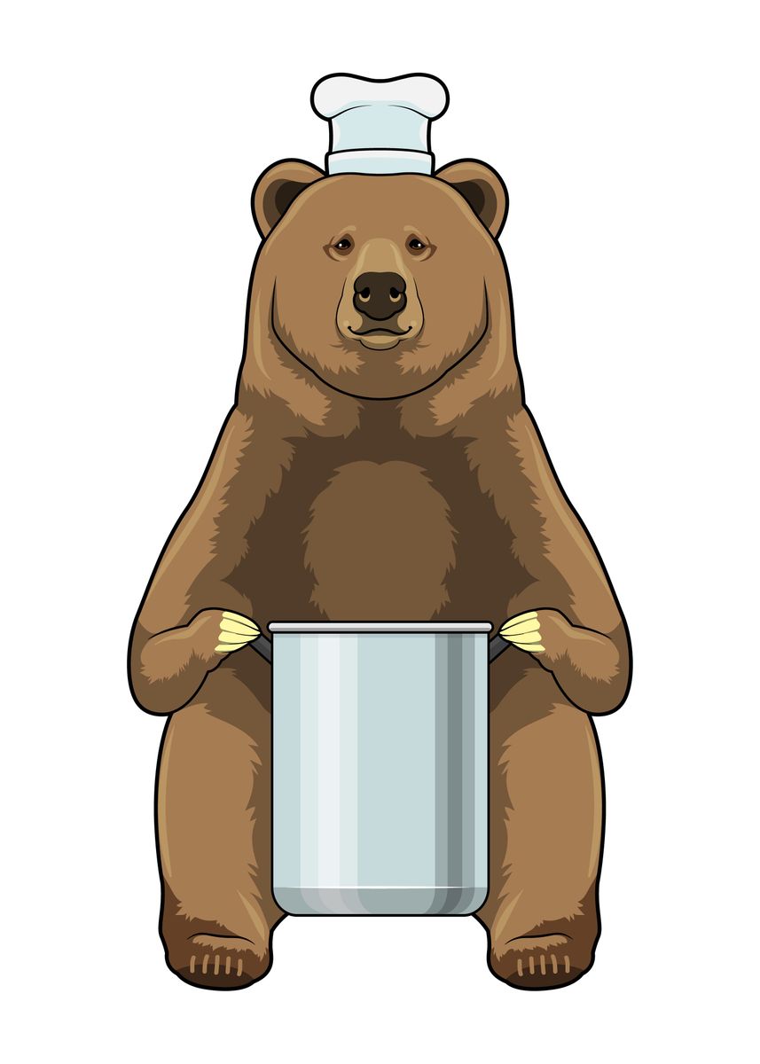 'Bear Cook Chef hat ' Poster, picture, metal print, paint by Markus ...