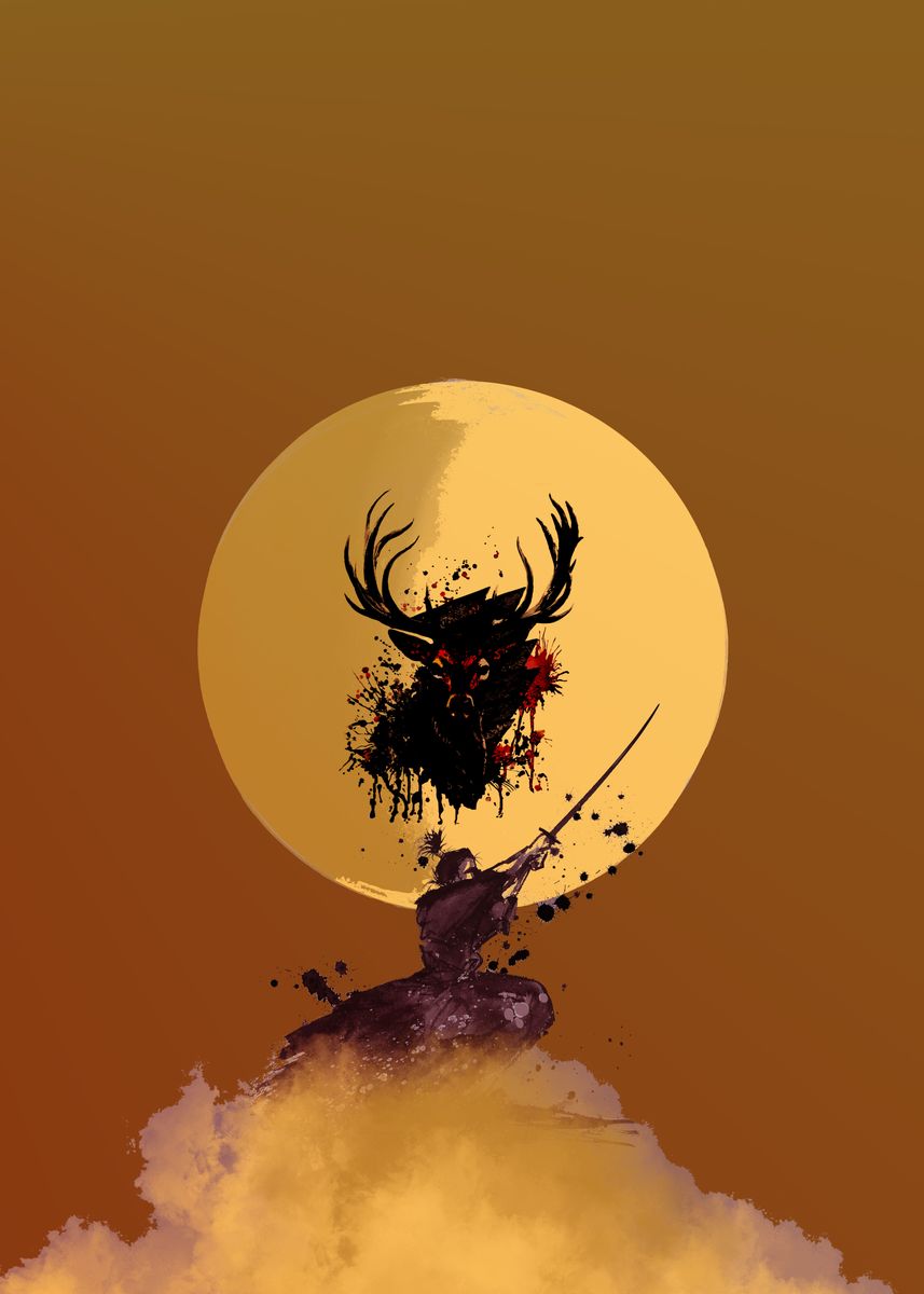 ' samurai and deer' Poster, picture, metal print, paint by ainunnaim 97 ...