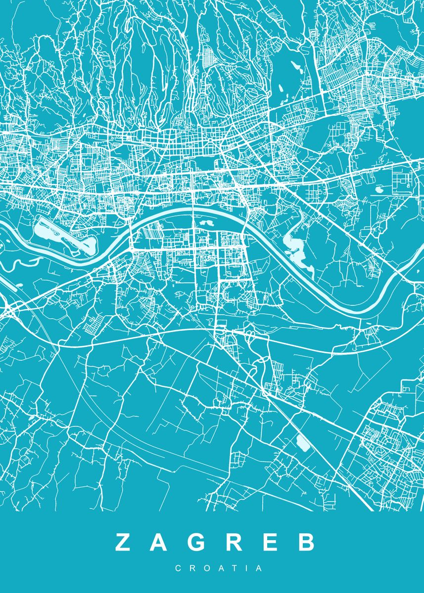 'ZAGREB City Map CROATIA' Poster, picture, metal print, paint by ...