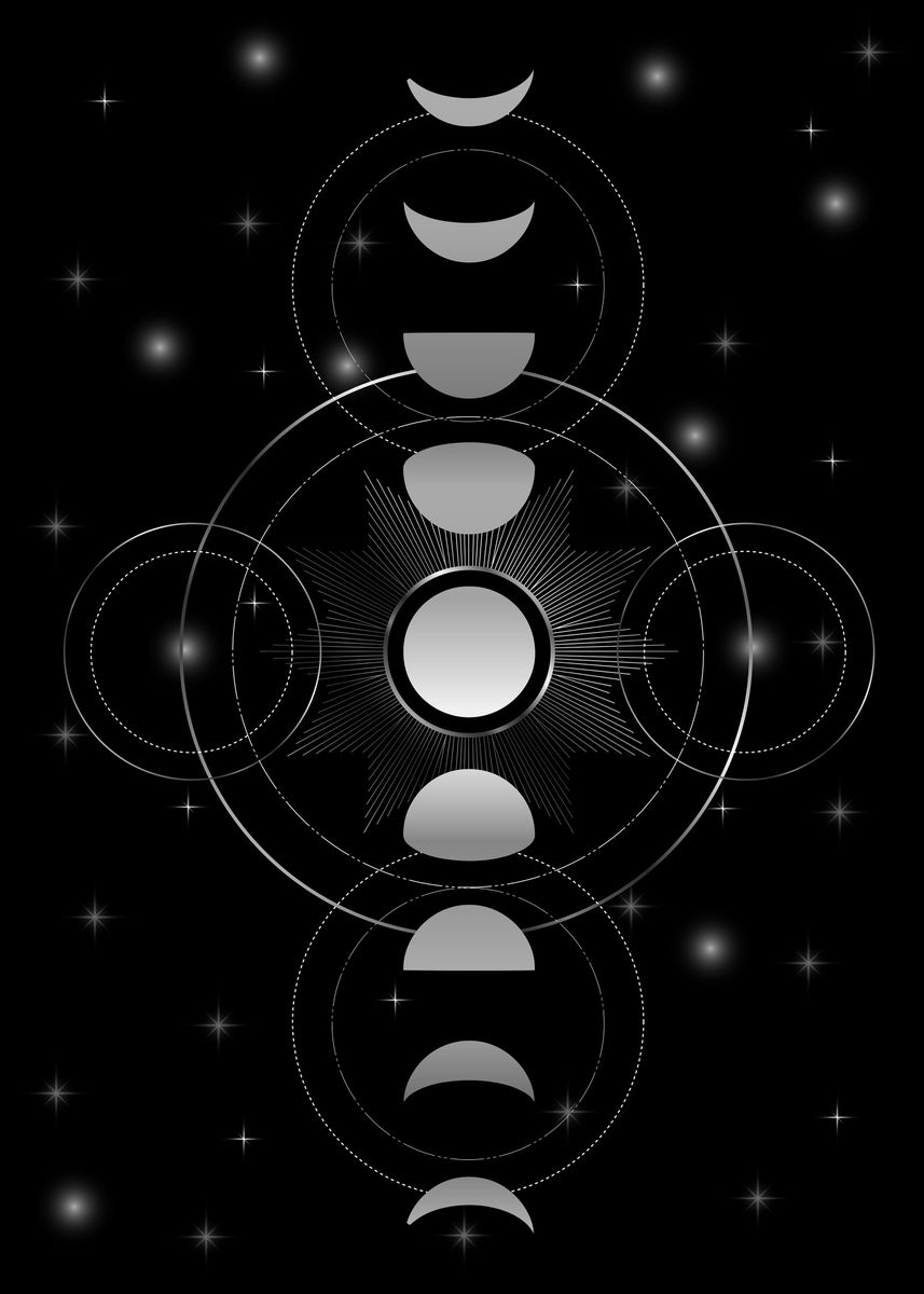 'Moon phases in silver' Poster, picture, metal print, paint by Shawlin ...