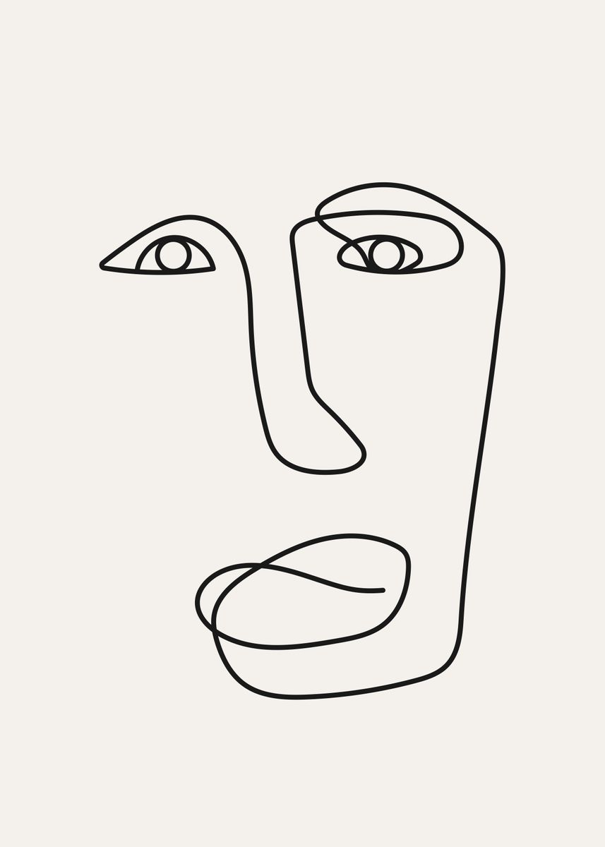 'Abstract large face line' Poster, picture, metal print, paint by Human ...