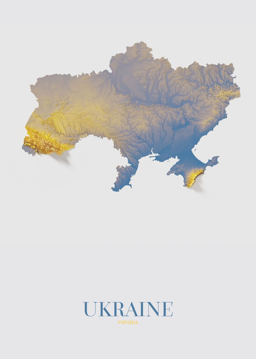 'Ukraine Relief Map' Poster, picture, metal print, paint by Posterium ...