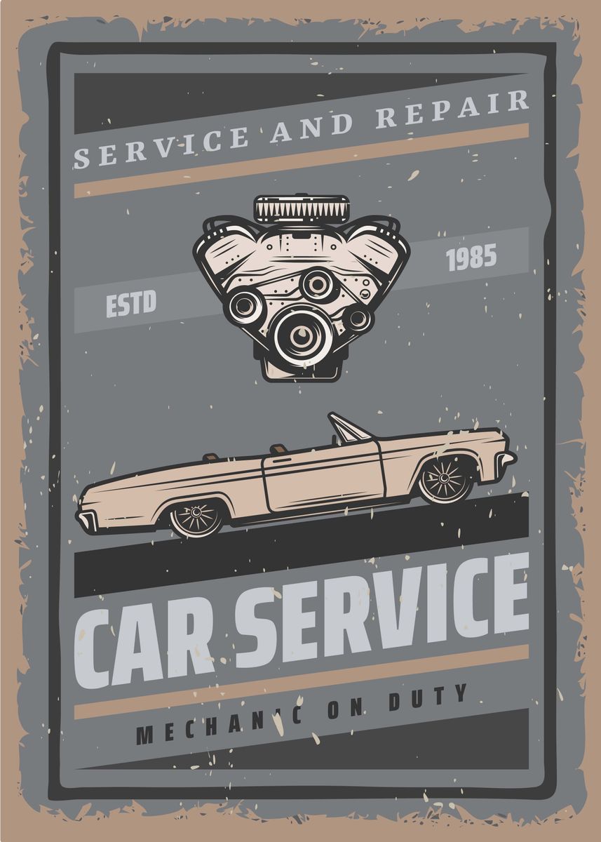 'Vintage car service' Poster, picture, metal print, paint by wan studio ...