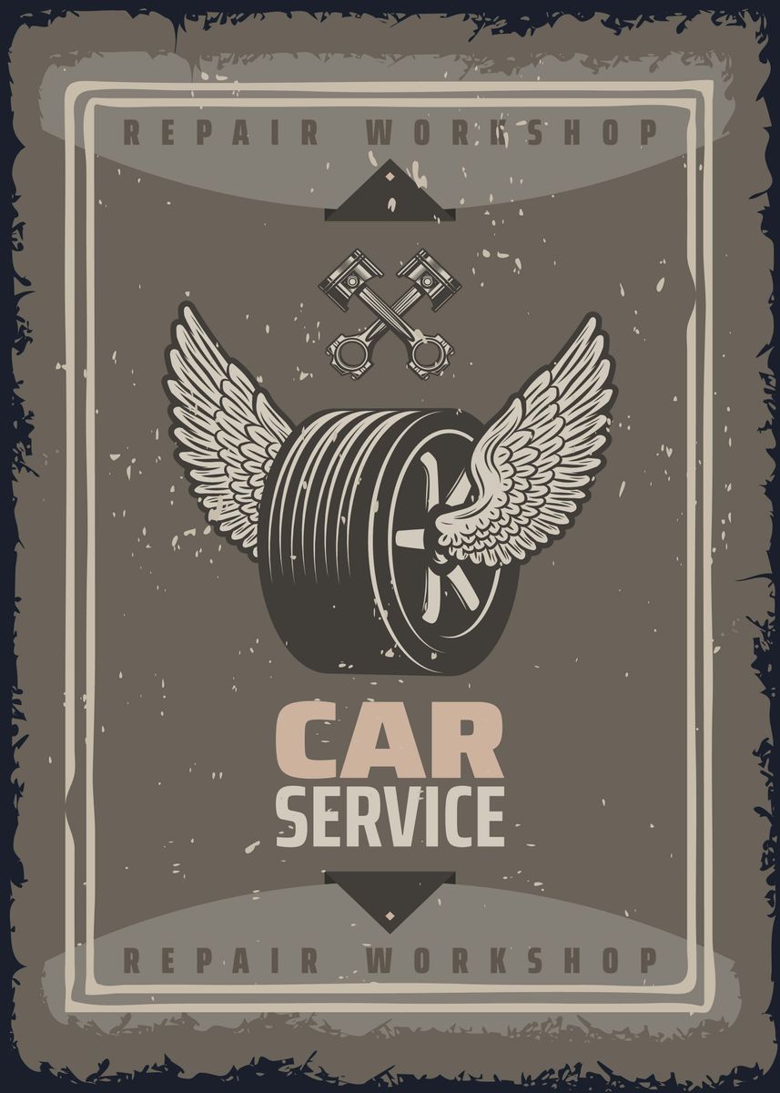'Vintage car service' Poster, picture, metal print, paint by wan studio ...