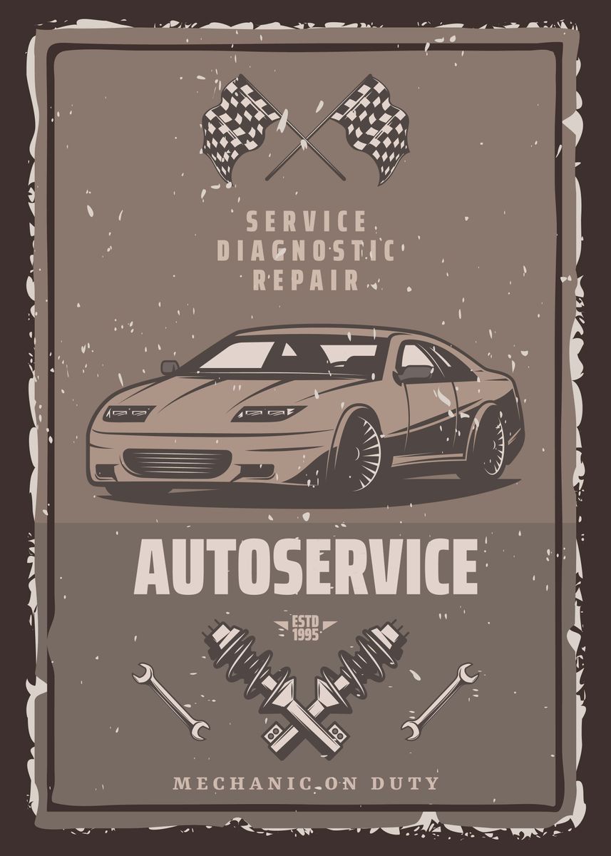 'Vintage car service' Poster, picture, metal print, paint by wan studio ...