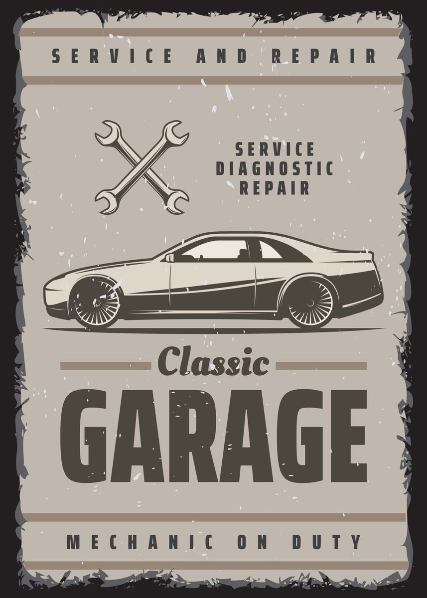 'Vintage car service' Poster, picture, metal print, paint by wan studio ...
