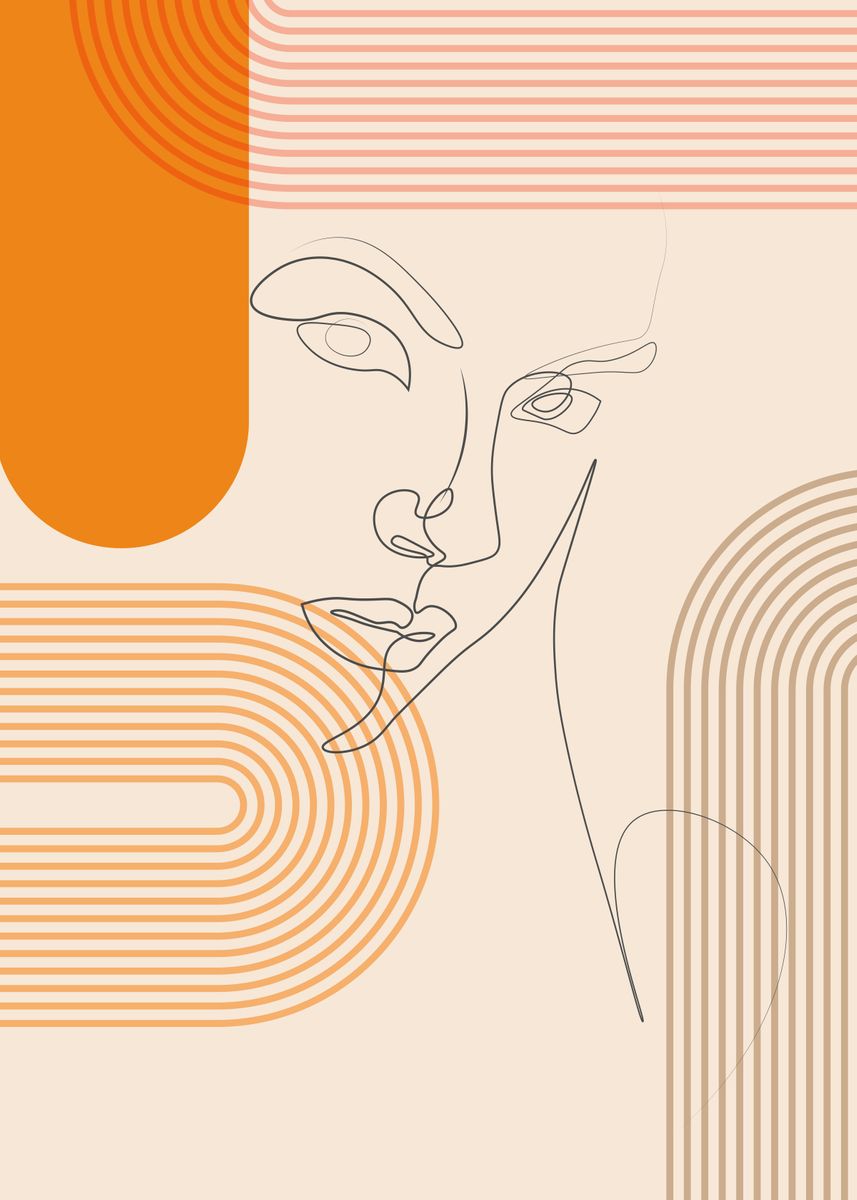 'Woman face geometric line' Poster, picture, metal print, paint by ...