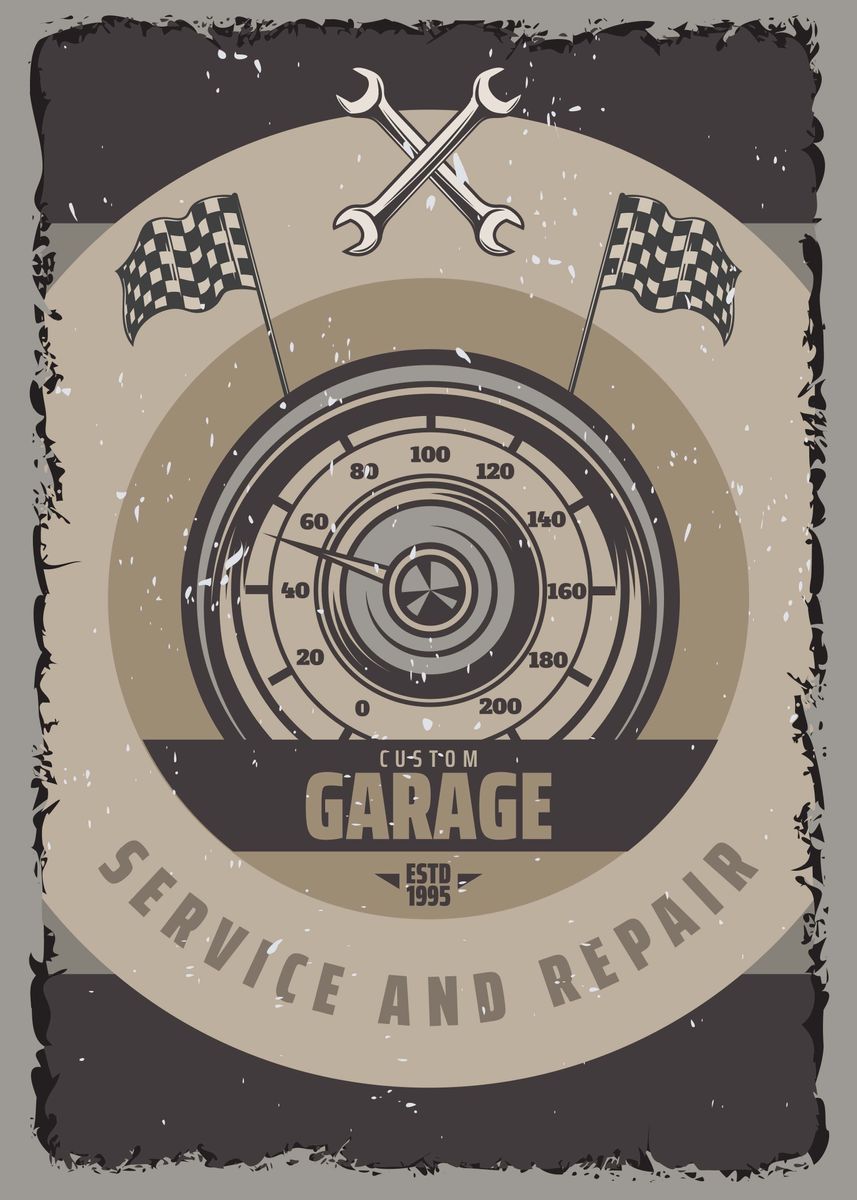 'Vintage car service' Poster, picture, metal print, paint by wan studio ...