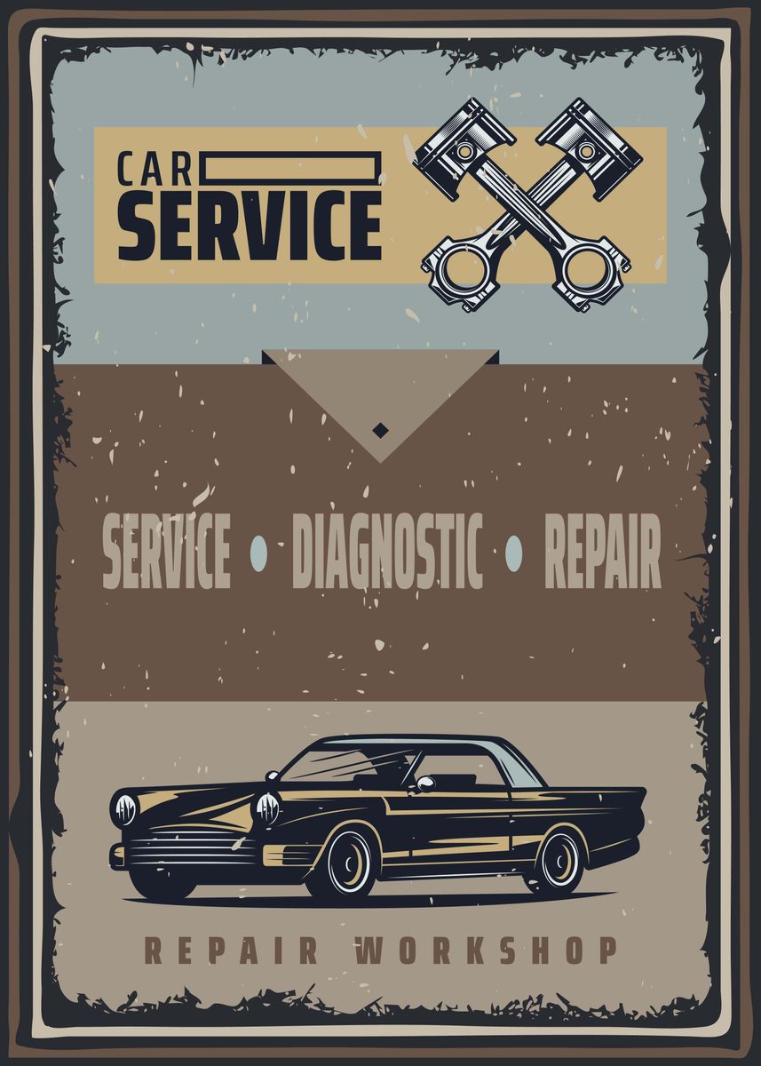 'Vintage car service' Poster, picture, metal print, paint by wan studio ...