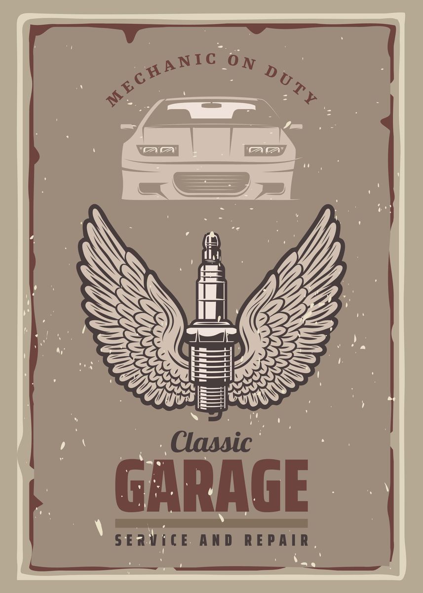 'Vintage car service' Poster, picture, metal print, paint by wan studio ...