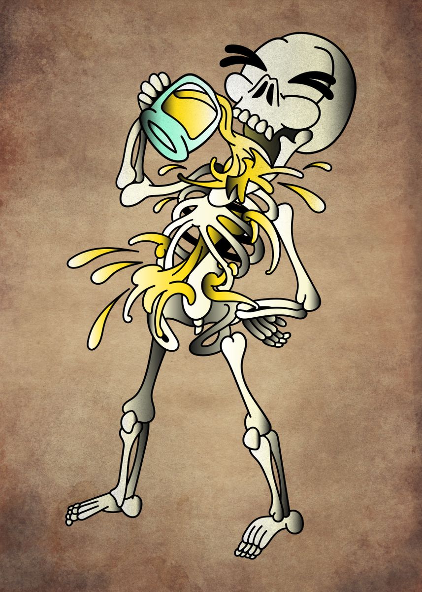 'skull drinking beer' Poster, picture, metal print, paint by almost ...