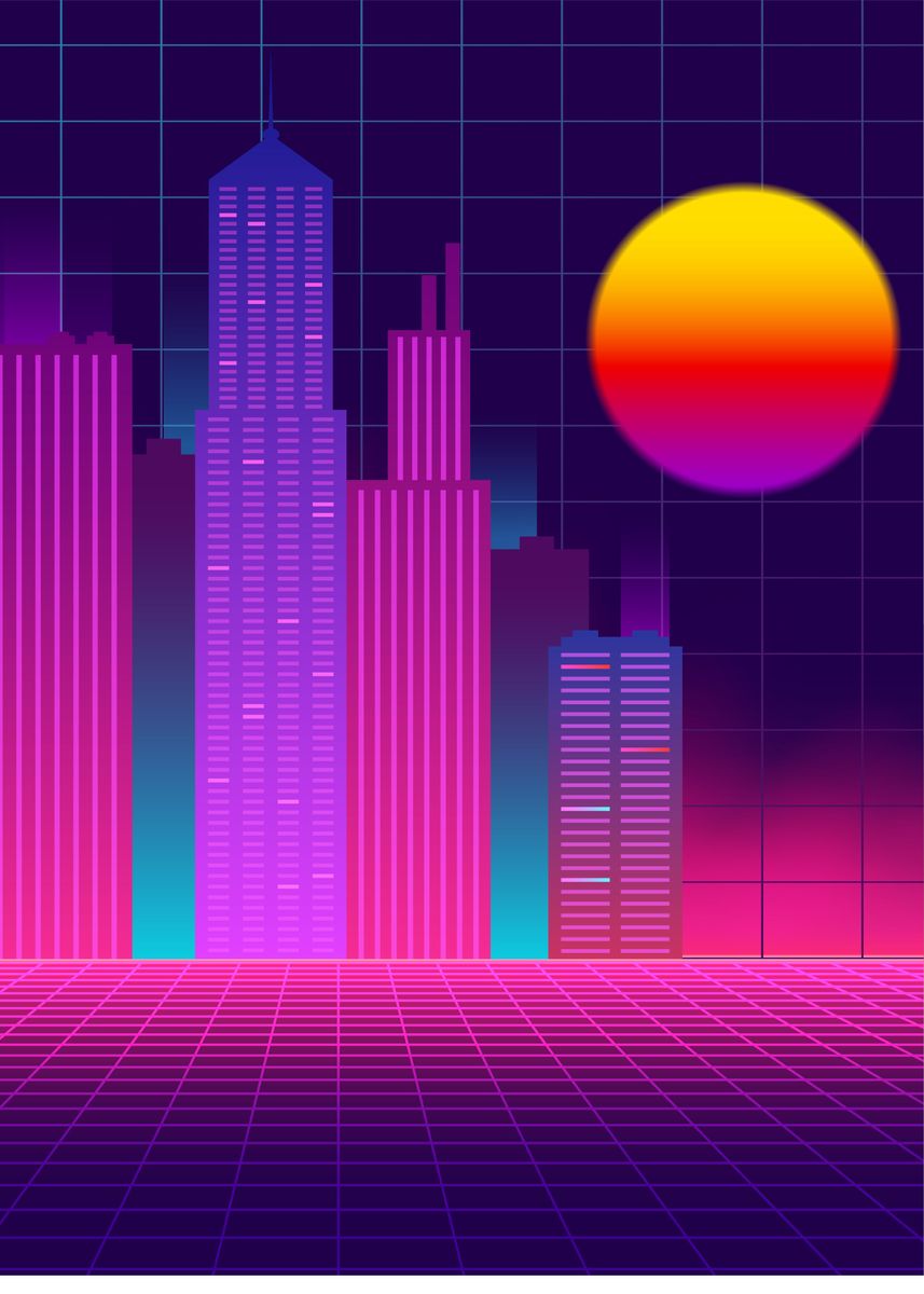'Neon Synthwave City' Poster, picture, metal print, paint by EDM Project | Displate