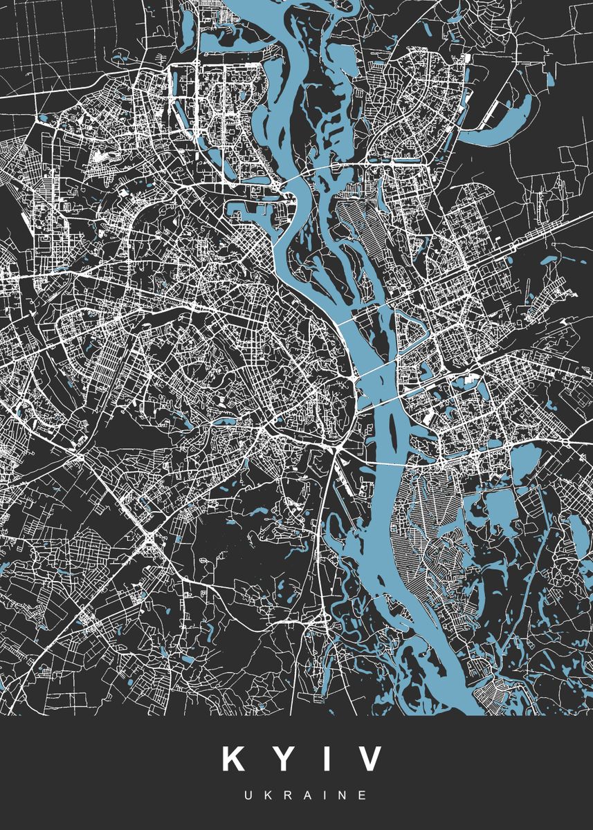 'KYIV Map UKRAINE ' Poster, picture, metal print, paint by UrbanMaps ...