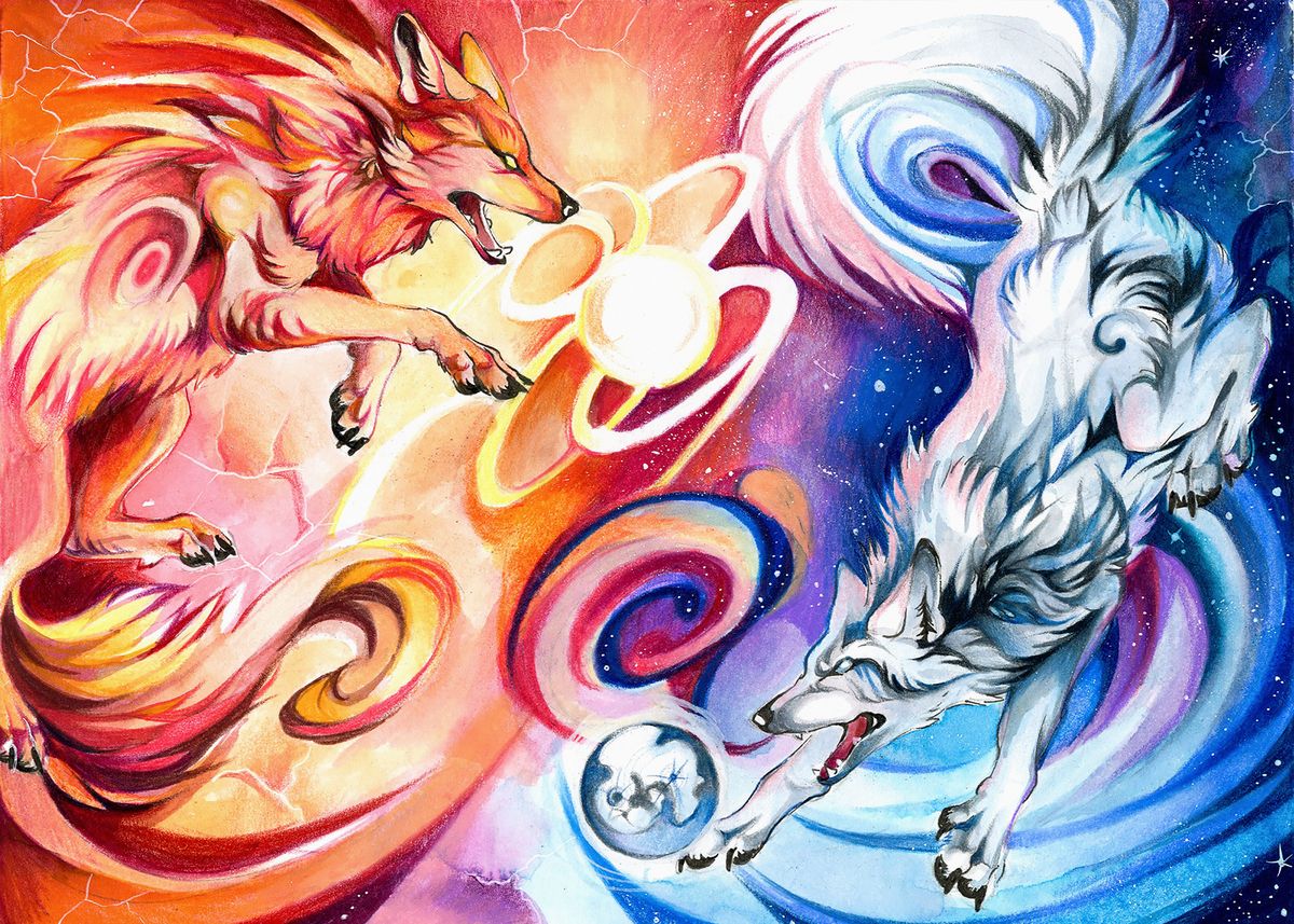 'Hati and Skoll Wolves' Poster by Katy Lipscomb | Displate